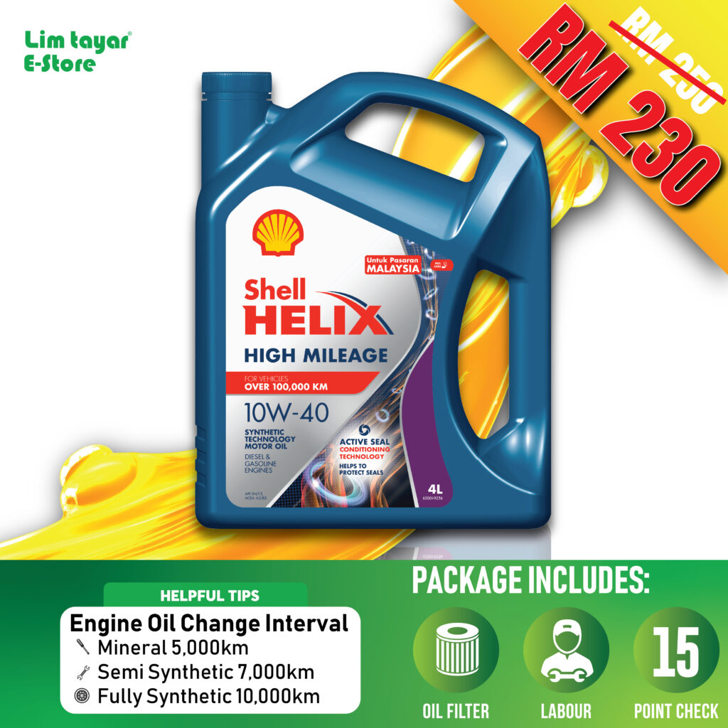 SHELL HELIX High Mileage 10W/40 (4L) — Lim Tayar